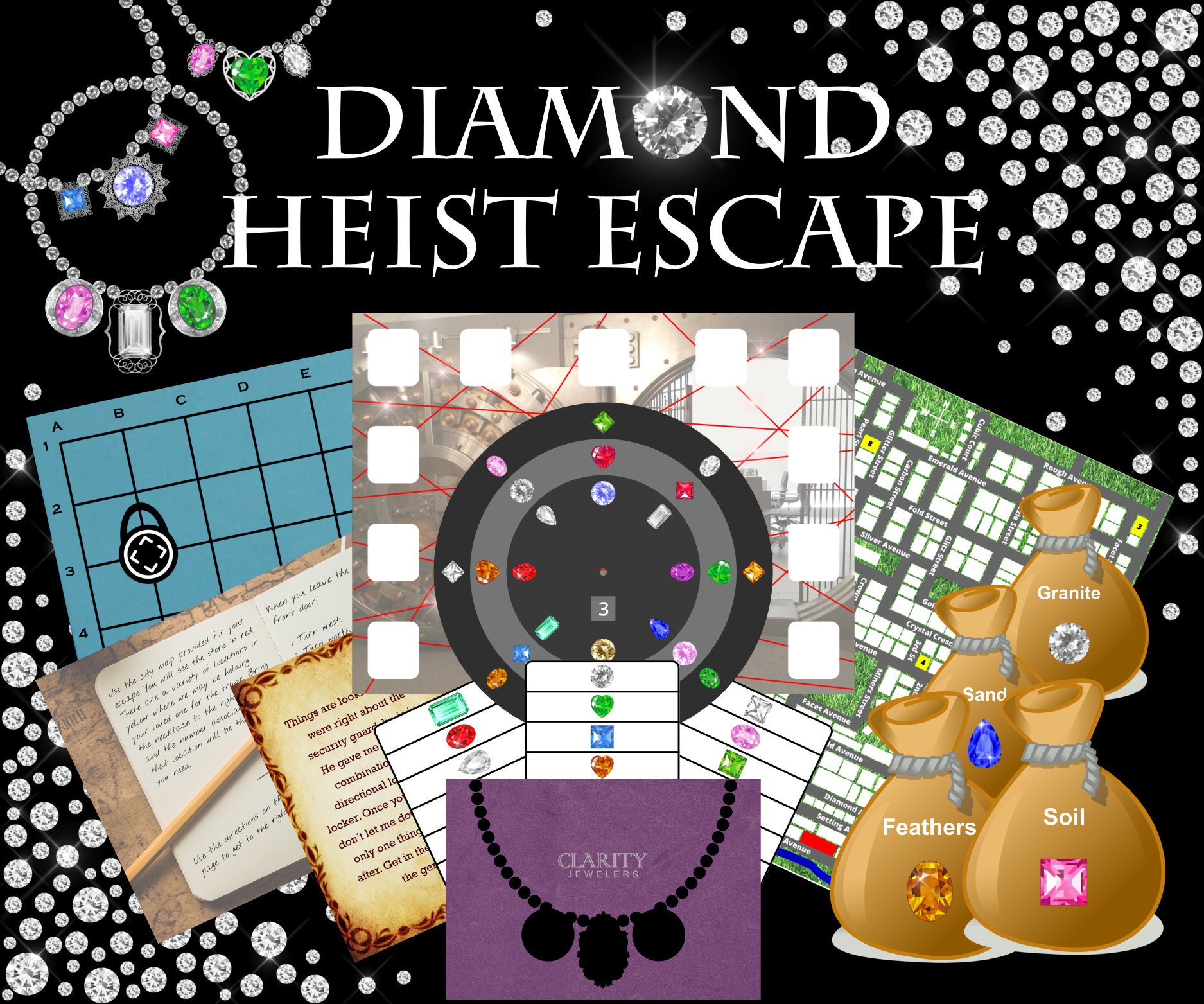 Escape Room Game | Printable DIY Party Game Kit | Diamond Heist Escape ...