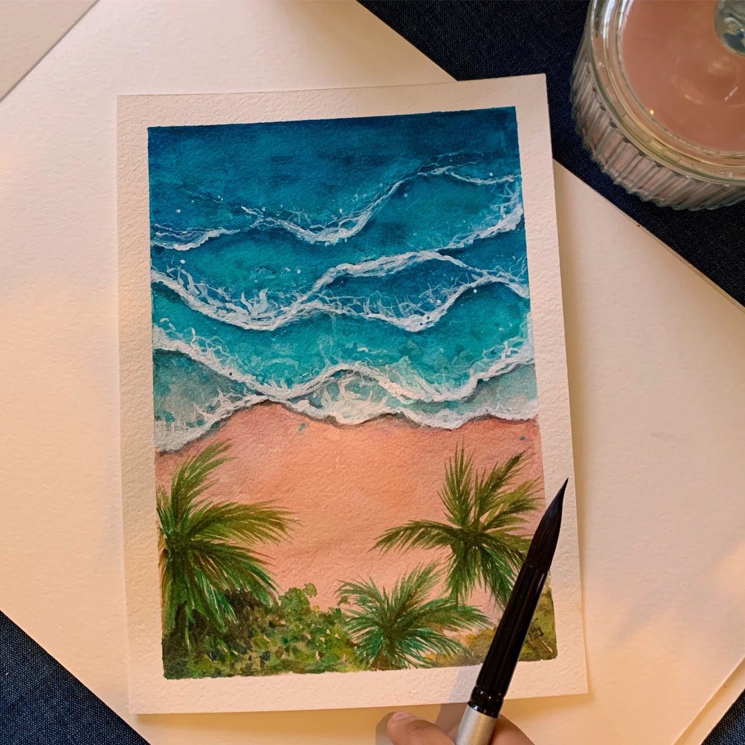 Original Hand-painted Seaside Beach Scene in Watercolour - Etsy