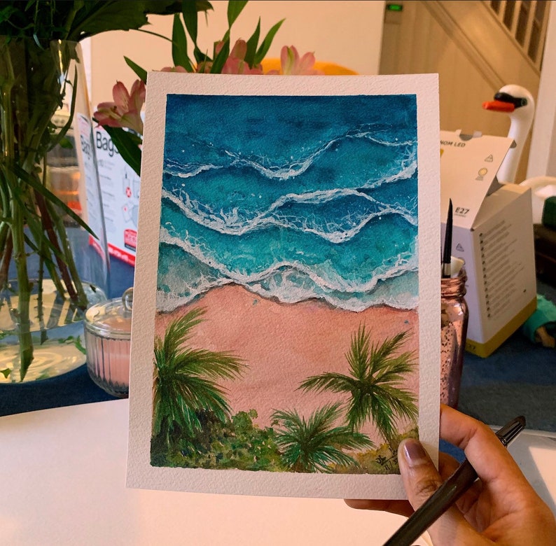 Original Hand-painted Seaside Beach Scene in Watercolour - Etsy
