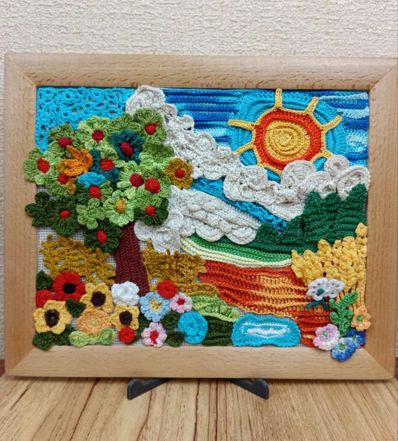 3D Crochet Landscape Wall Art – Sunny Nature Scene, Fiber Decor - Etsy