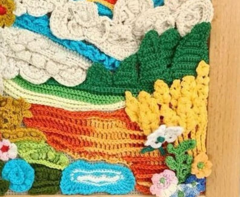 3D Crochet Landscape Wall Art – Sunny Nature Scene, Fiber Decor - Etsy