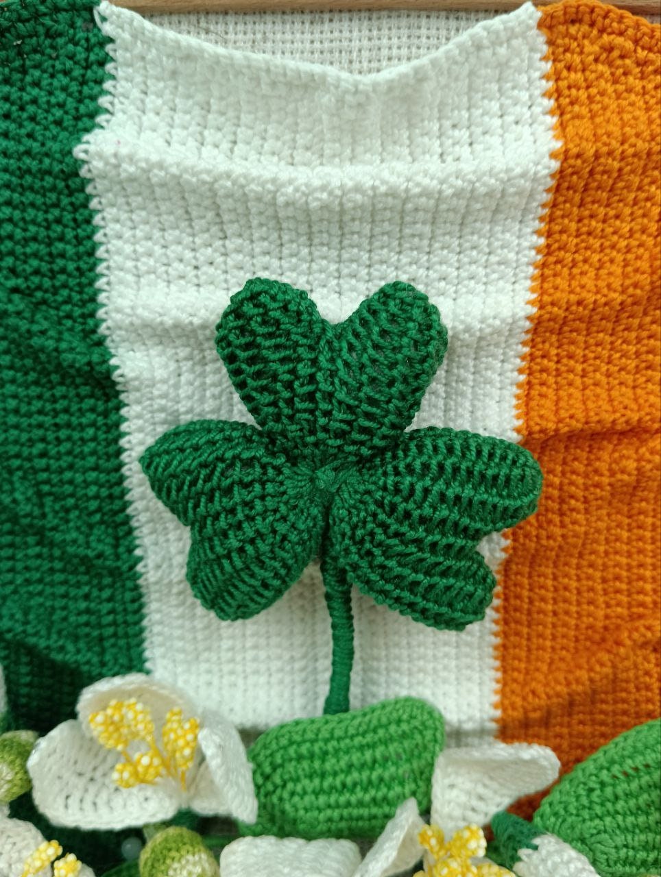 Crocheted Irish Flag and Trillium Flowers Picture in Wooden Frame - Etsy