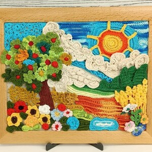 3D Crochet Landscape Wall Art – Sunny Nature Scene, Fiber Decor - Etsy