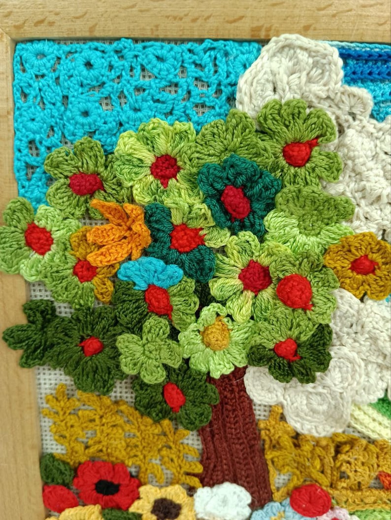 3D Crochet Landscape Wall Art – Sunny Nature Scene, Fiber Decor - Etsy