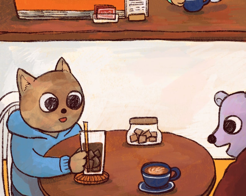 Printable Barista Cat Illustration, Cafe Deco Poster, Cat and Coffee ...