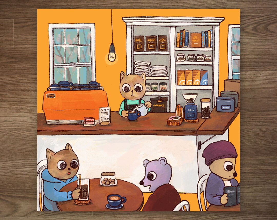 Printable Barista Cat Illustration, Cafe Deco Poster, Cat and Coffee ...