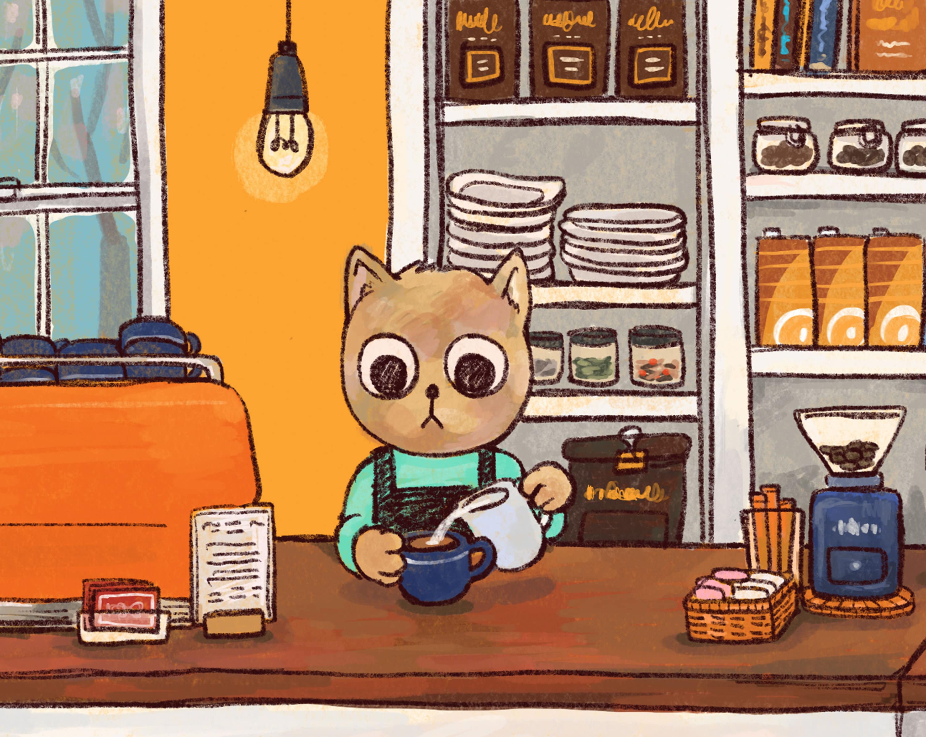 Printable Barista Cat Illustration, Cafe Deco Poster, Cat and Coffee ...