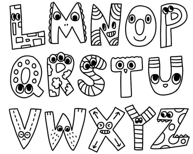 Funny ABC Alphabet Coloring Page for Kids - Instant PDF, JPEG Download ...