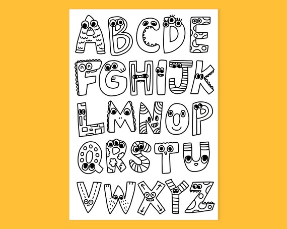 Funny ABC Alphabet coloring page for kids Instant PDF JPEG | Etsy