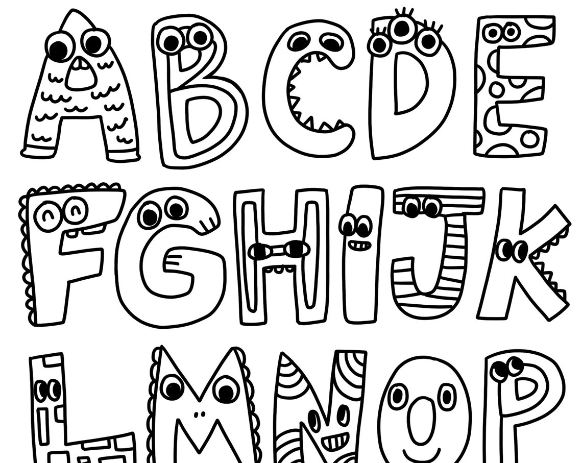 Funny ABC Alphabet Coloring Page for Kids - Instant PDF, JPEG Download ...