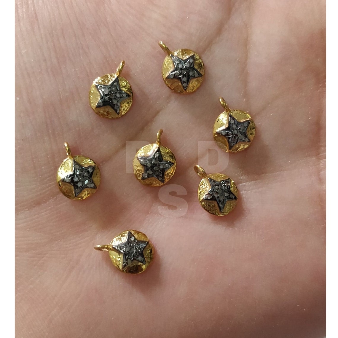 Pave Diamond Star Disc Charm Disc Charm Pave Diamond - Etsy