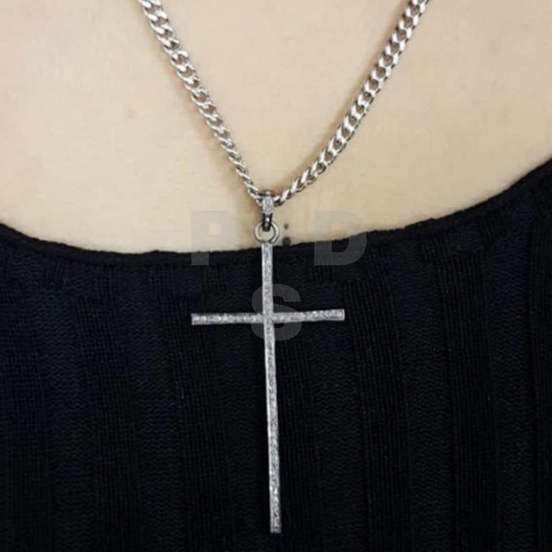 18" Long Pave Diamond Cross Pendant Necklace, Pave Diamond Cross ...
