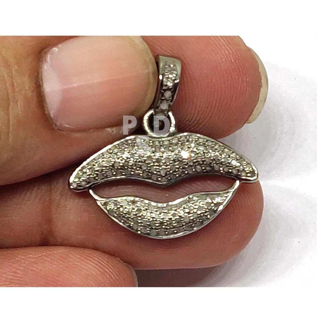 Pave Diamond Lips Pendant, Pave Diamond Lips Charm Pendant, Pendant ...