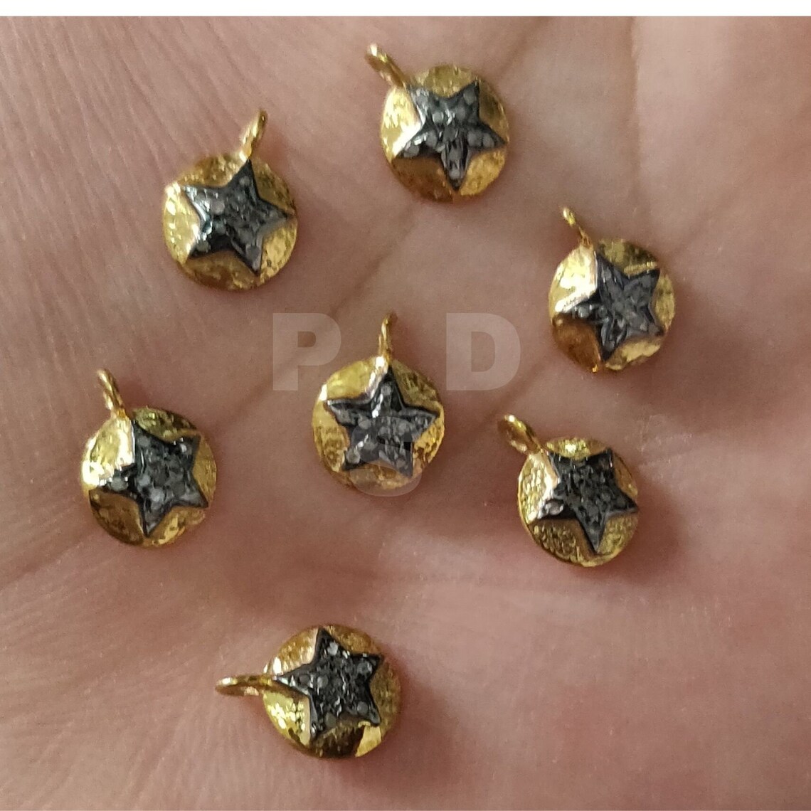 Pave Diamond Star Disc Charm Disc Charm Pave Diamond - Etsy