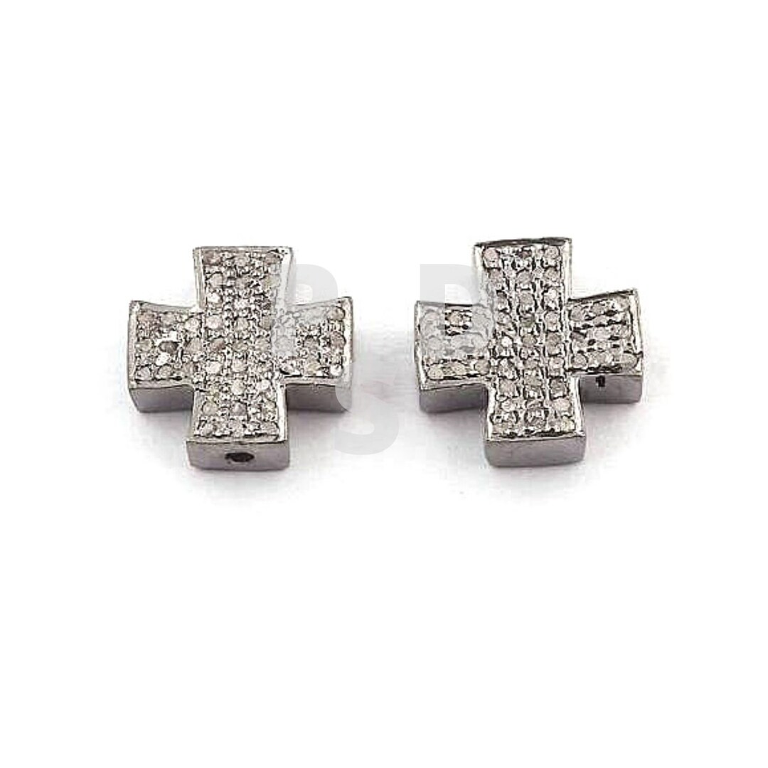Pave Diamond Cross Beads, Cross Beads, Plus Sign Bead, Pave Diamond ...