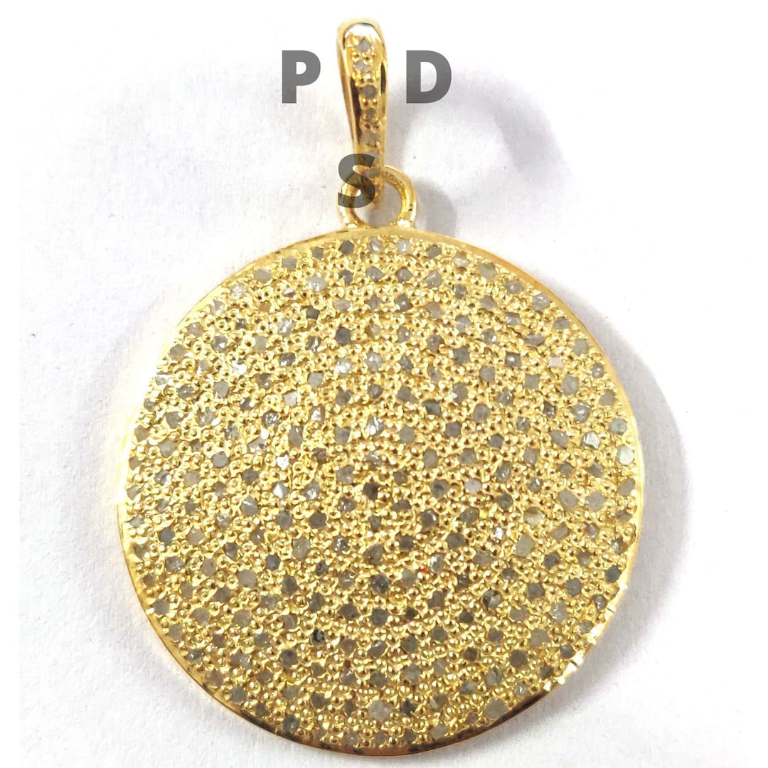 Pave Diamond Round Disc Pendant, Diamond Disc Pendant, Pave Diamond ...