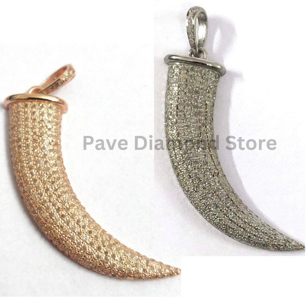 Pave Diamond Horn Pendant in Sterling Silver, Good Luck Charm ...