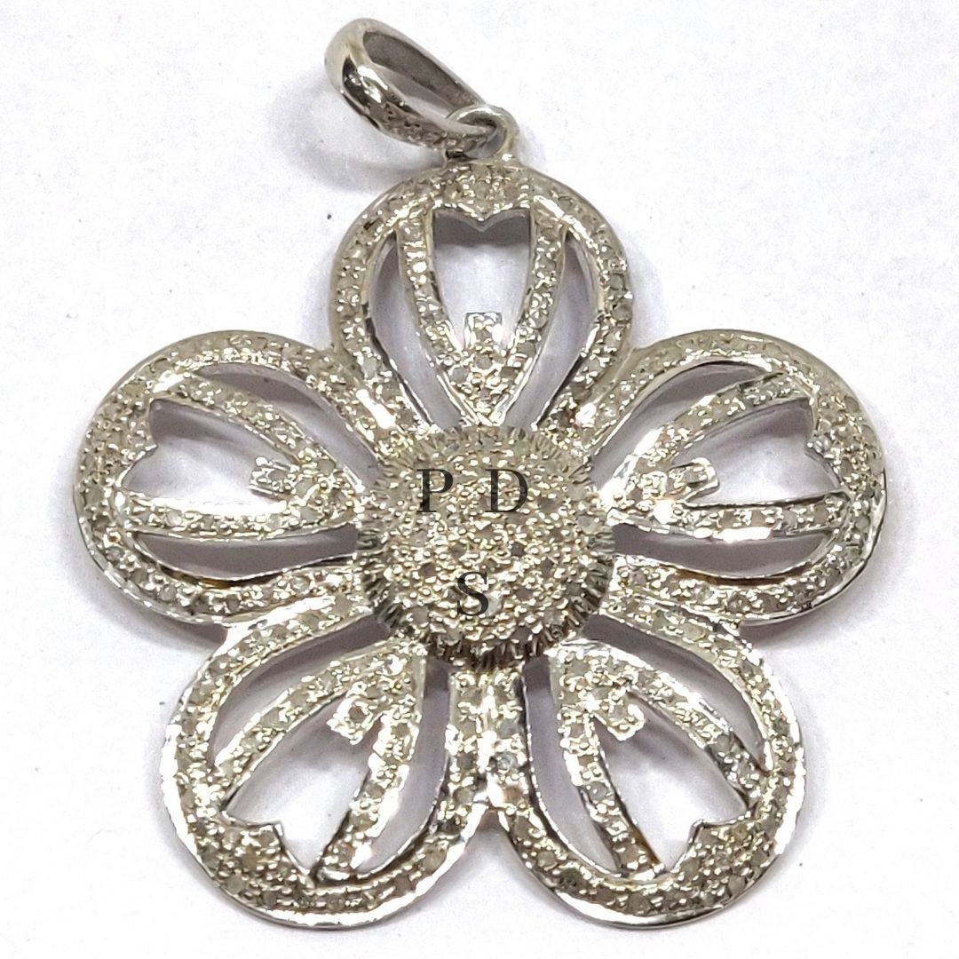 Pave Diamond Flower Pendant, Pave Diamond Pendant, Pave Diamond ...