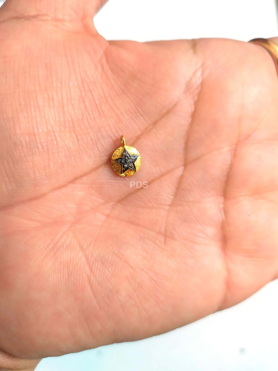 Pave Diamond Star Disc Charm Disc Charm Pave Diamond - Etsy