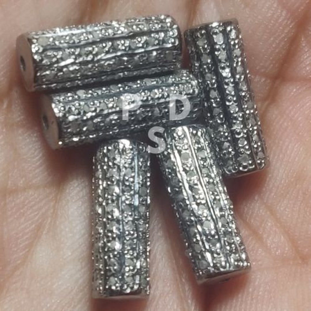 Pave Diamond Tube, Pave Diamond Jewelry, Tube Size 14x5mm, Pave Diamond ...