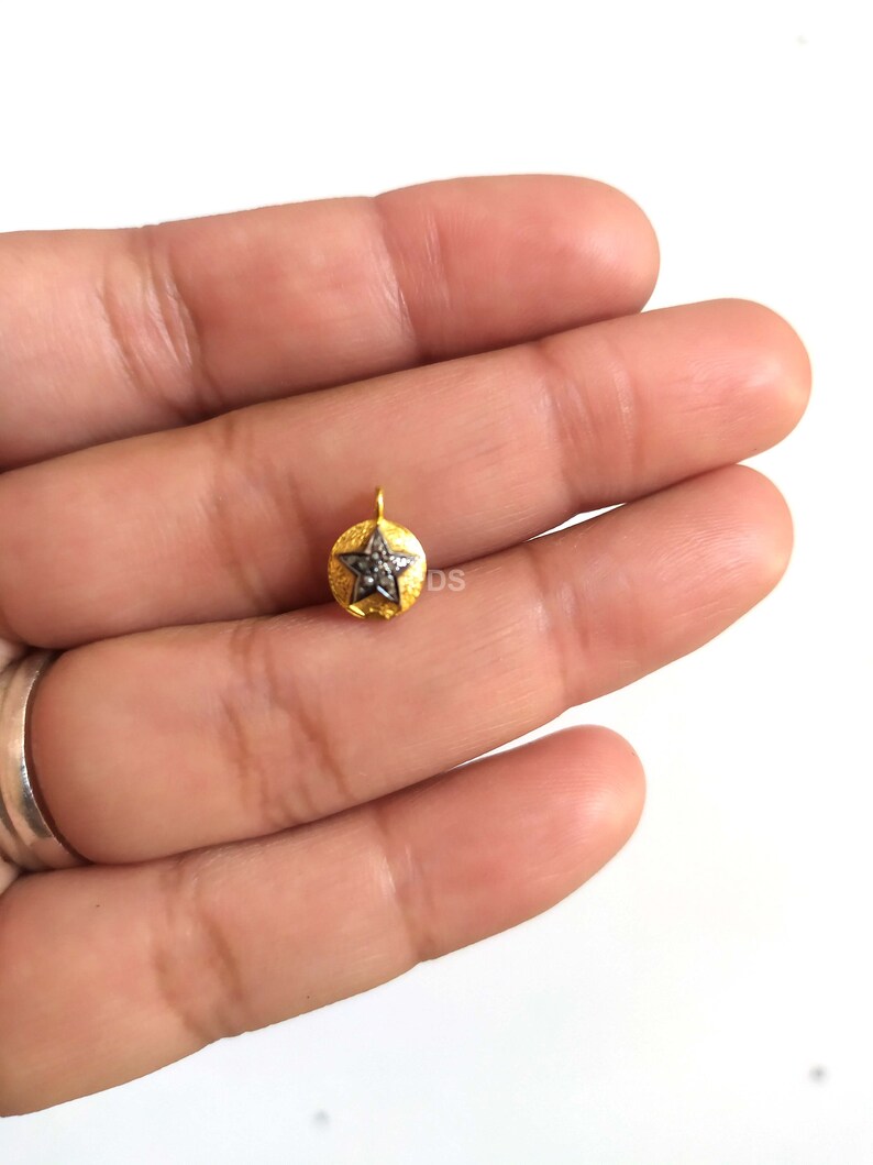 Pave Diamond Star Disc Charm Disc Charm Pave Diamond - Etsy