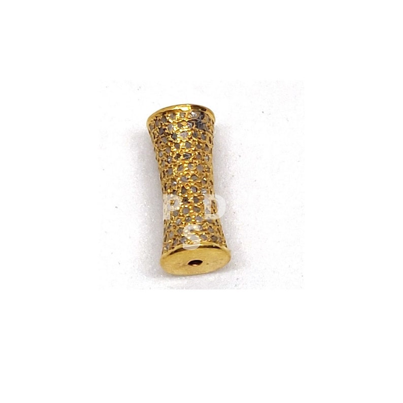 Pave Diamond Cylindrical Tube Bead, Vermeil Gold, Sterling Silver ...