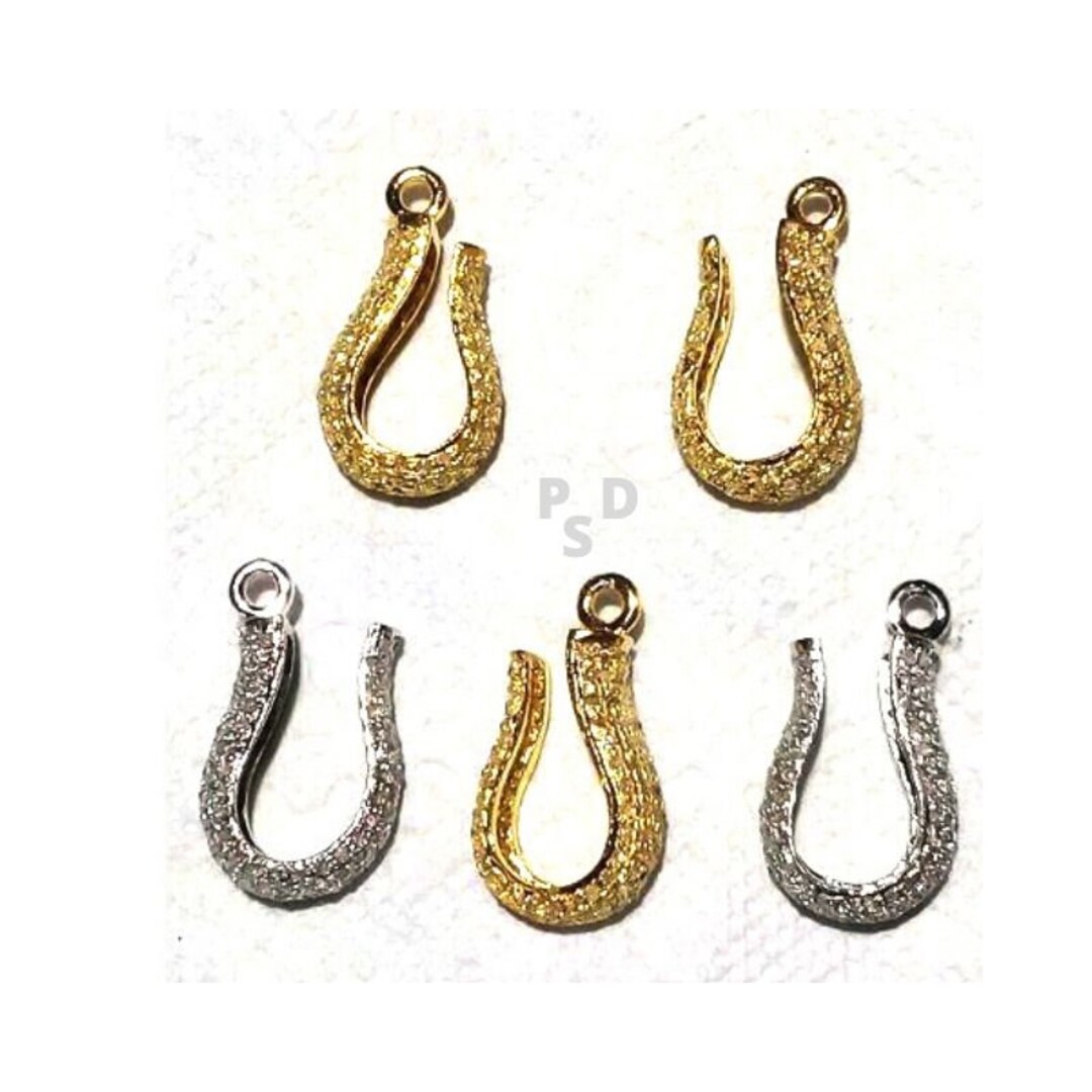 Pave Diamond Hook Pendant in 925 Sterling Silver, Pave Diamond Pendant ...