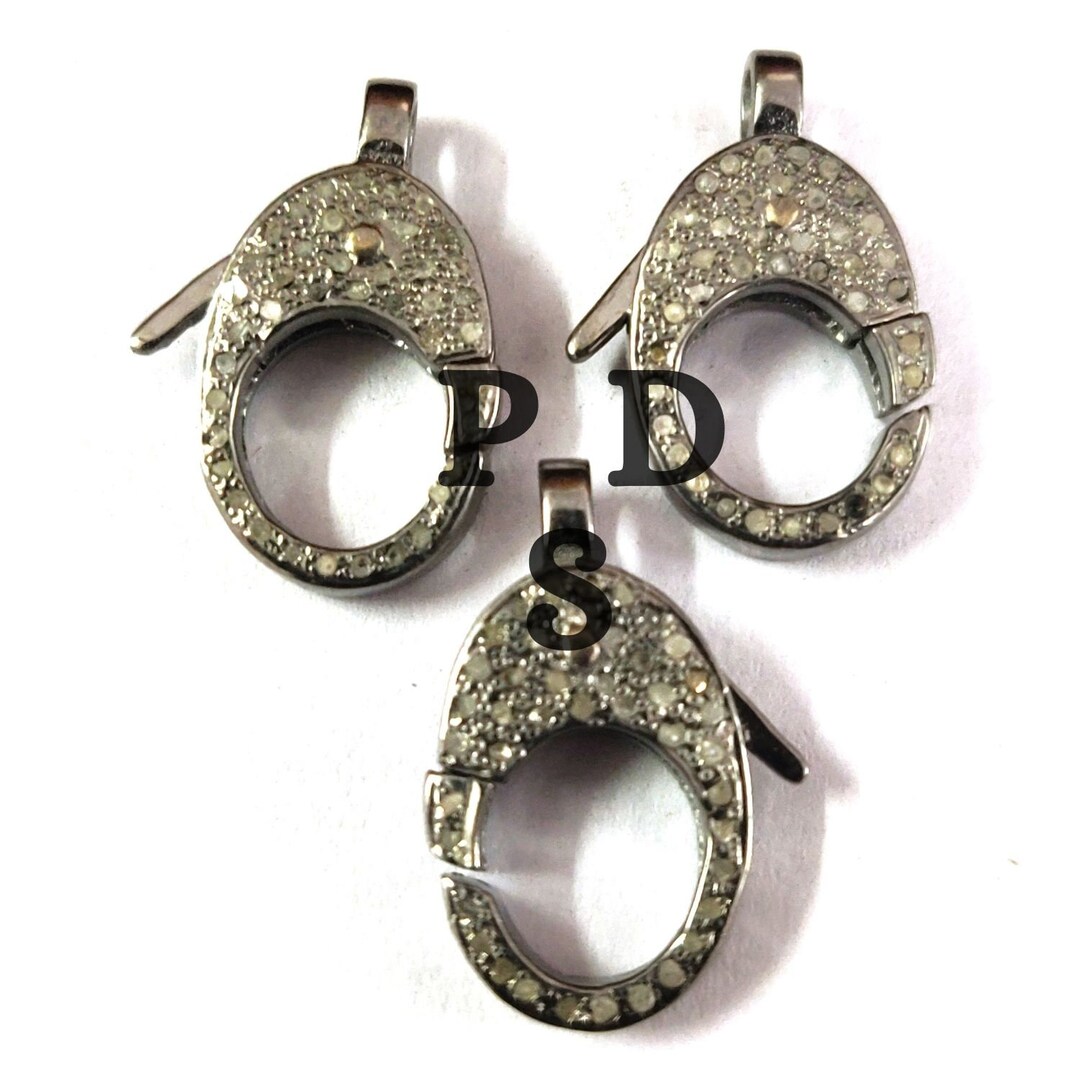 Pave Diamond Lobster Clasp, Oxidized Sterling Silver Lock (20x10mm) - Etsy
