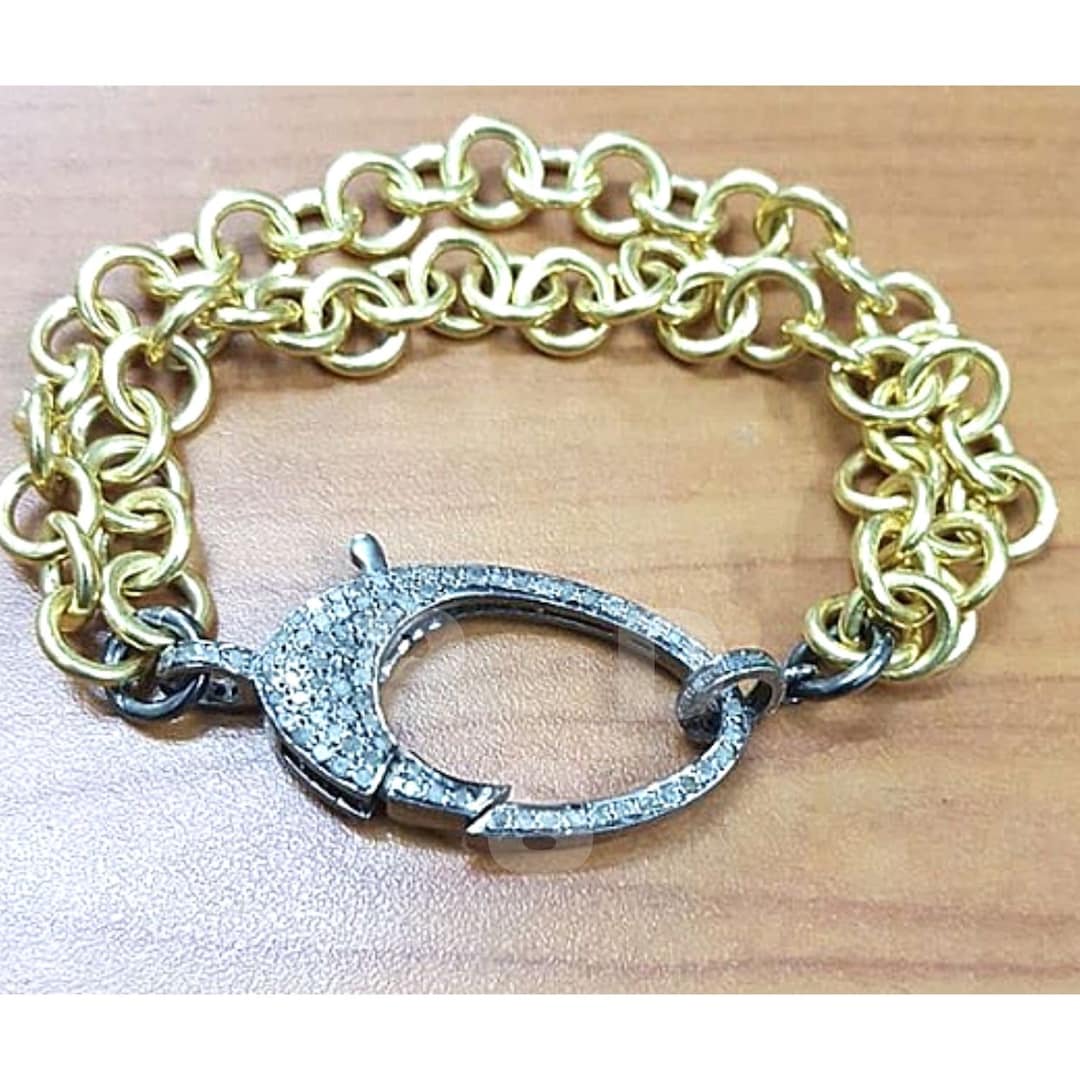 1 Pc Pave Diamond Lobster Lock Chain Bracelet, Clasp Connector Bracelet ...