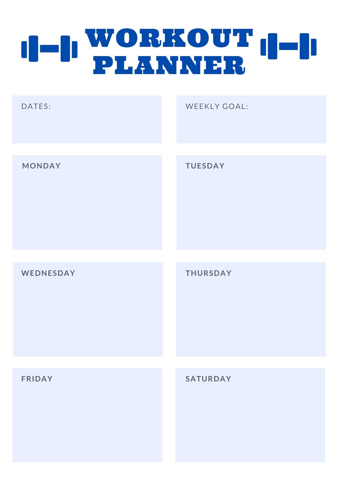 Blue Workout Planner - Etsy