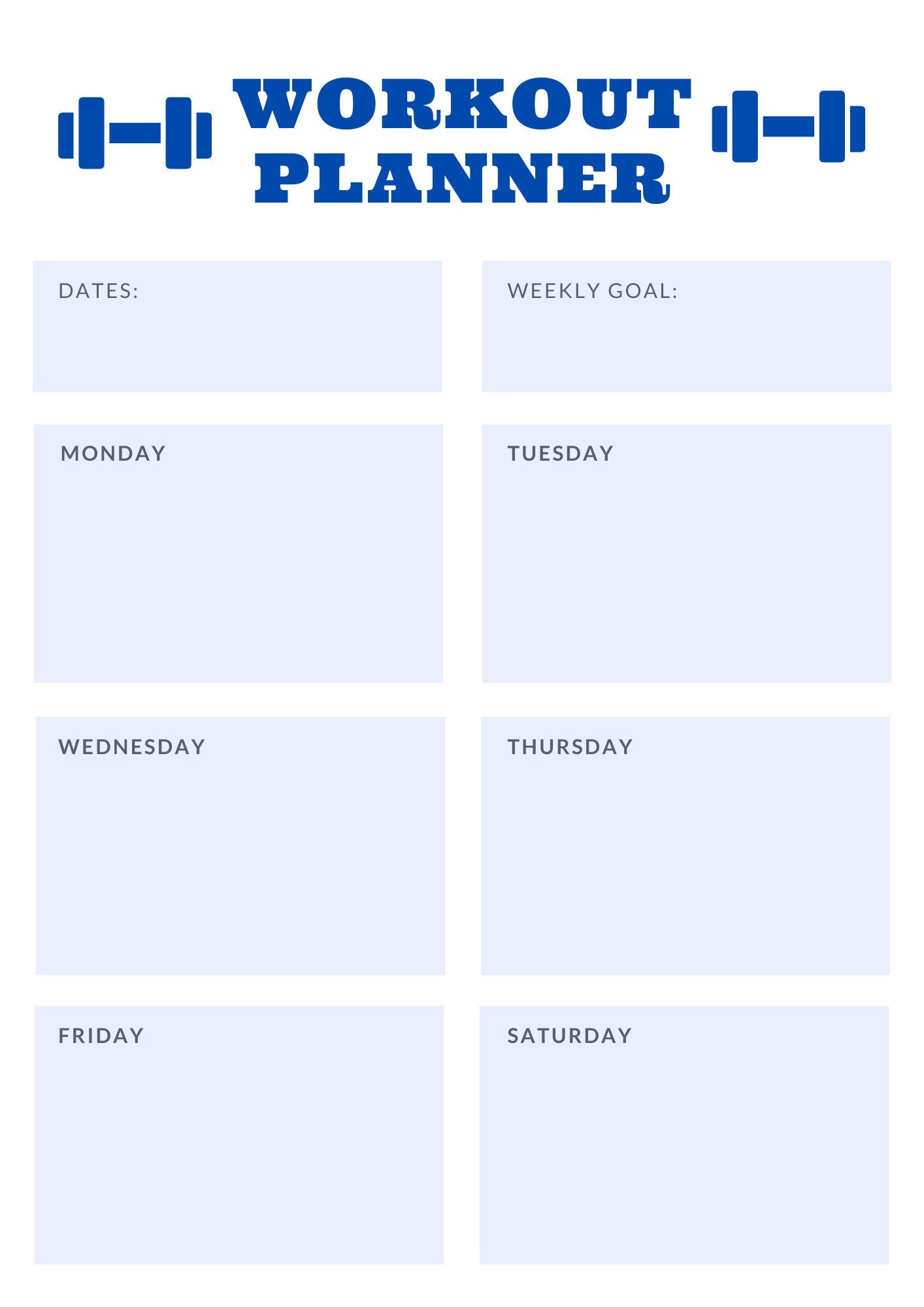 Blue Workout Planner - Etsy