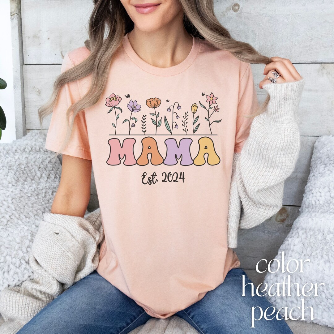 Groovy Mama Shirt, Personalized Mom T-shirt, Mama Est Wild Flower Shirt ...