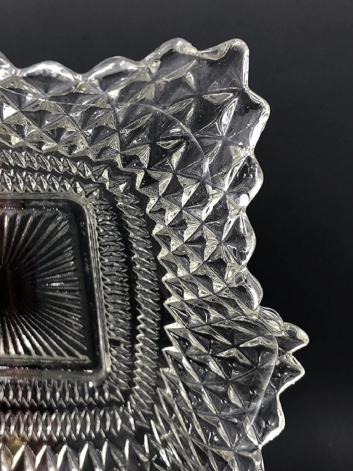 Vintage Ruffled Diamond Point Glass Serving Bowl - Etsy