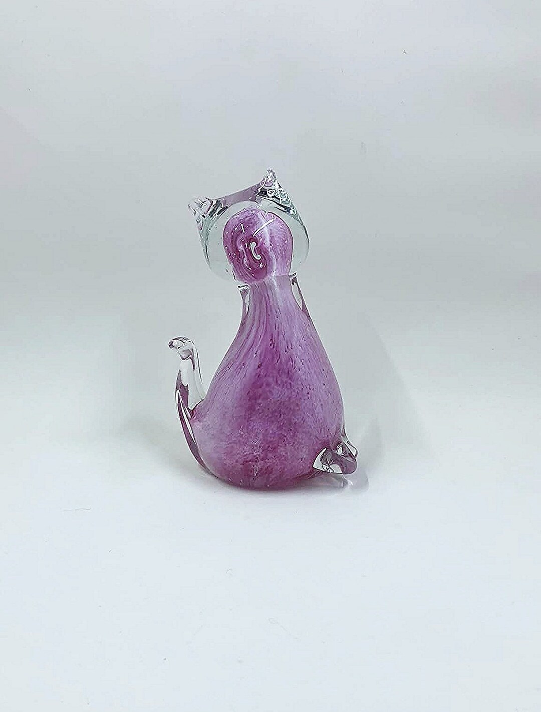 Vintage Clear & Pink Hand Blown Glass Cat Paperweight - Etsy