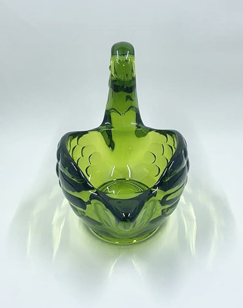 Vintage Viking Glass Green Swan Candy Dish - Etsy