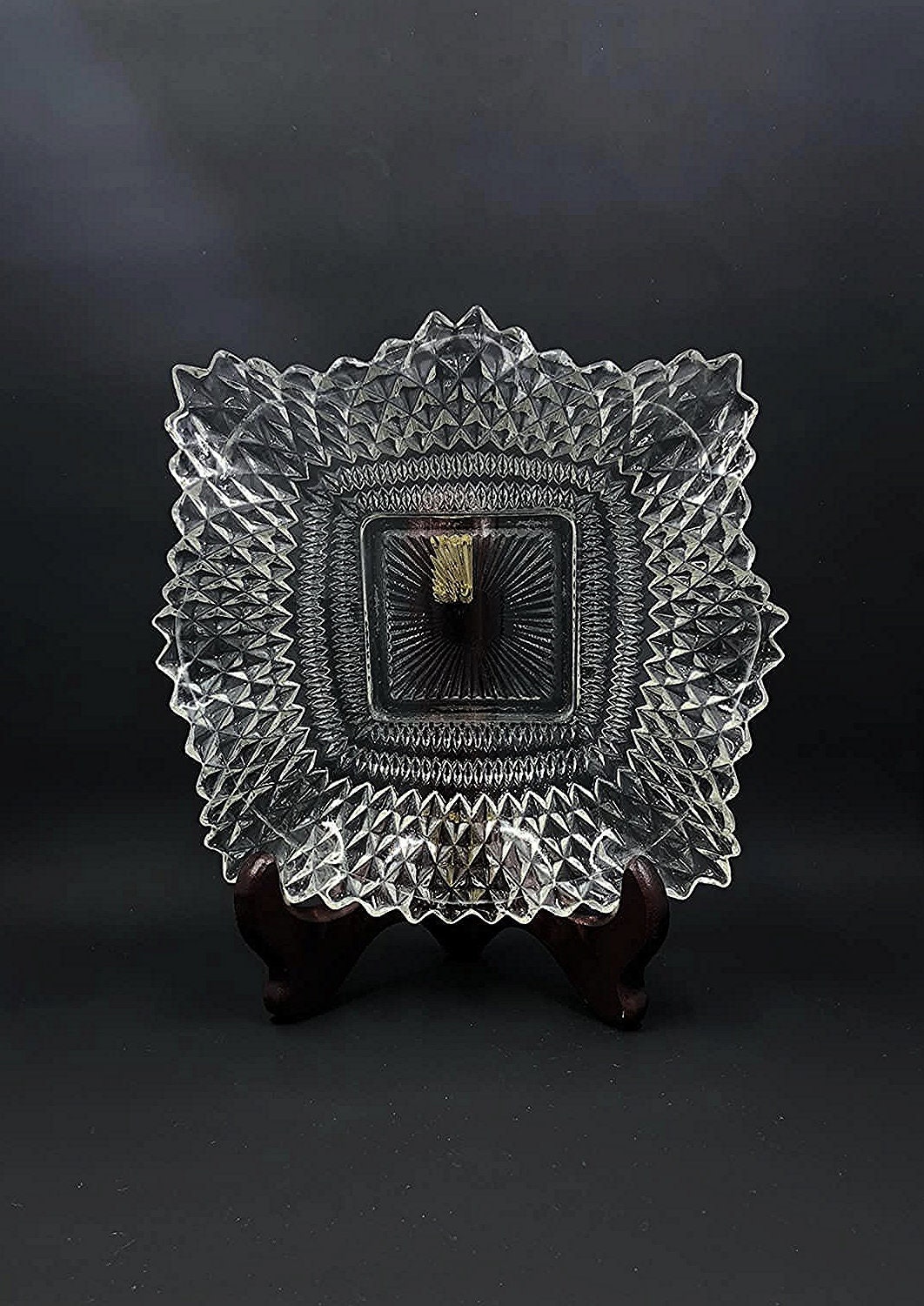 Vintage Ruffled Diamond Point Glass Serving Bowl - Etsy
