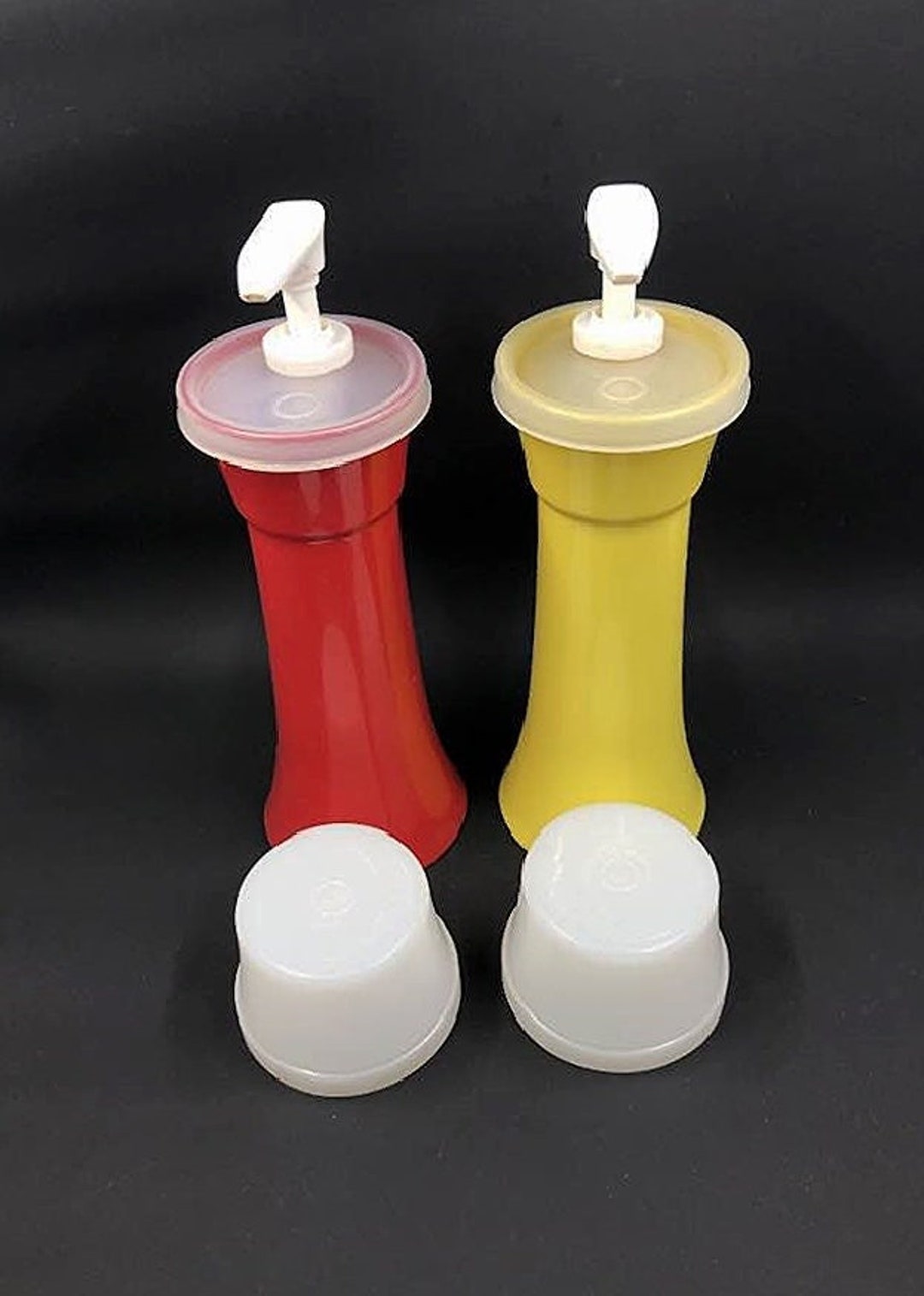 Vintage Tupperware Hourglass Ketchup & Mustard Pump Dispensers - Etsy