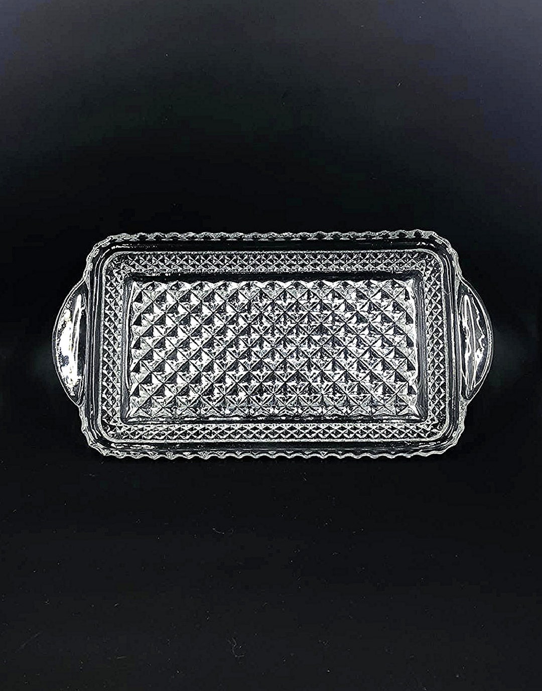Elegant Crystal Glass Serving Tray With Diamond Point Design & Handles ...
