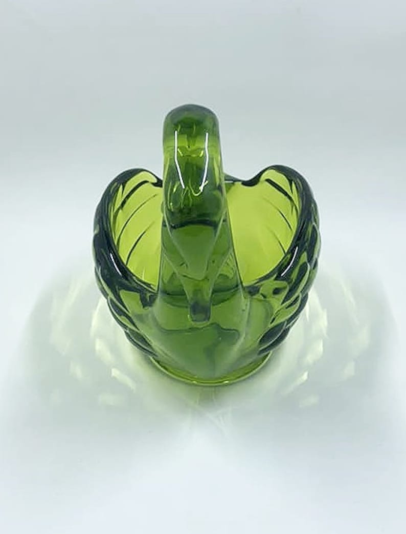 Vintage Viking Glass Green Swan Candy Dish - Etsy
