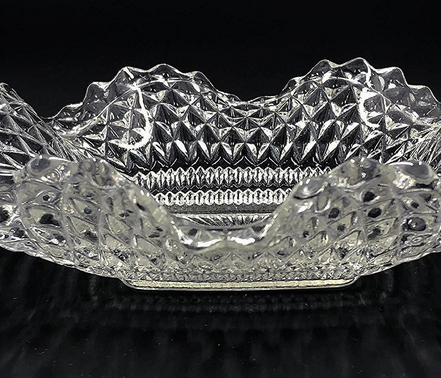 Vintage Ruffled Diamond Point Glass Serving Bowl - Etsy