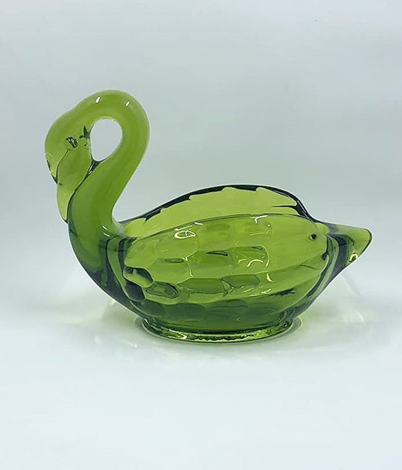Vintage Viking Glass Green Swan Candy Dish - Etsy