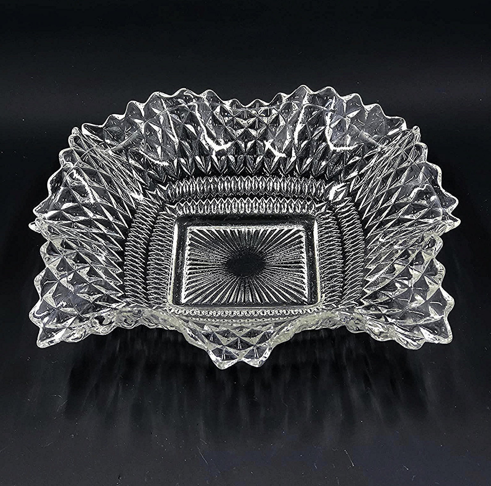 Vintage Ruffled Diamond Point Glass Serving Bowl - Etsy
