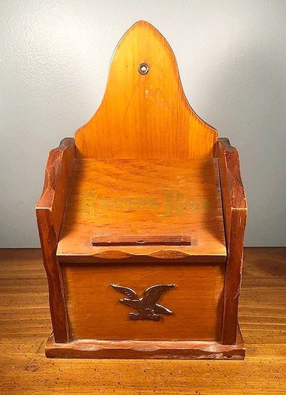 Vintage Wooden Hanging Recipe Box With Colonial Eagle - Etsy