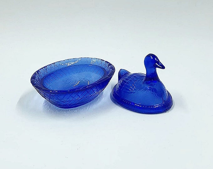 Vintage Cobalt Blue Glass Duck Salt Cellar - Etsy