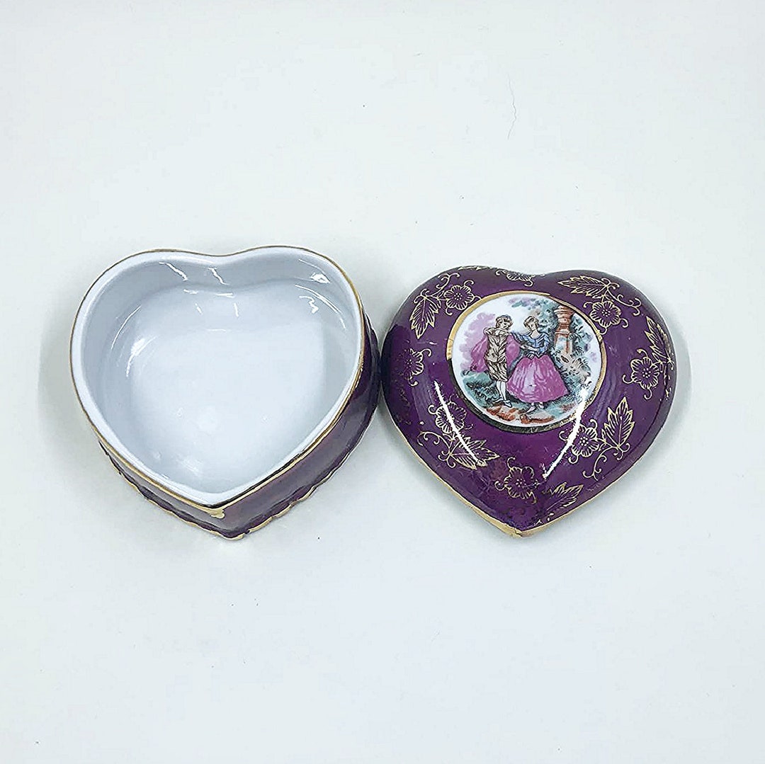 Vintage Purple Heart Shaped Ceramic Trinket Box - Etsy