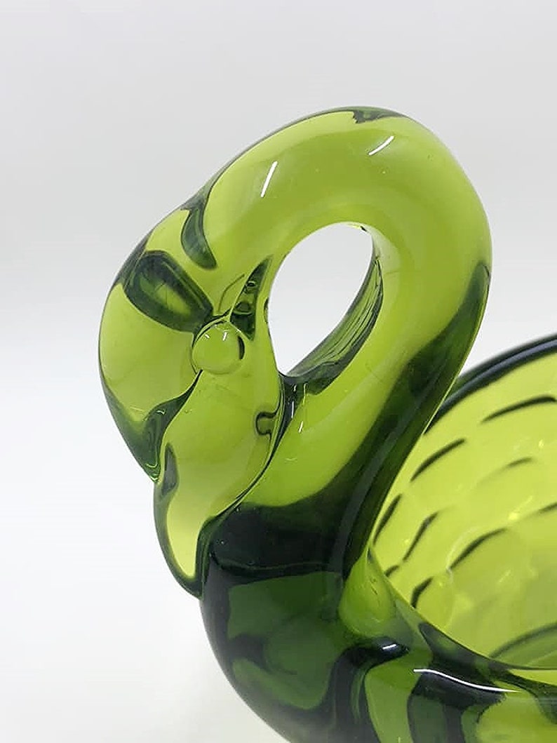 Vintage Viking Glass Green Swan Candy Dish - Etsy