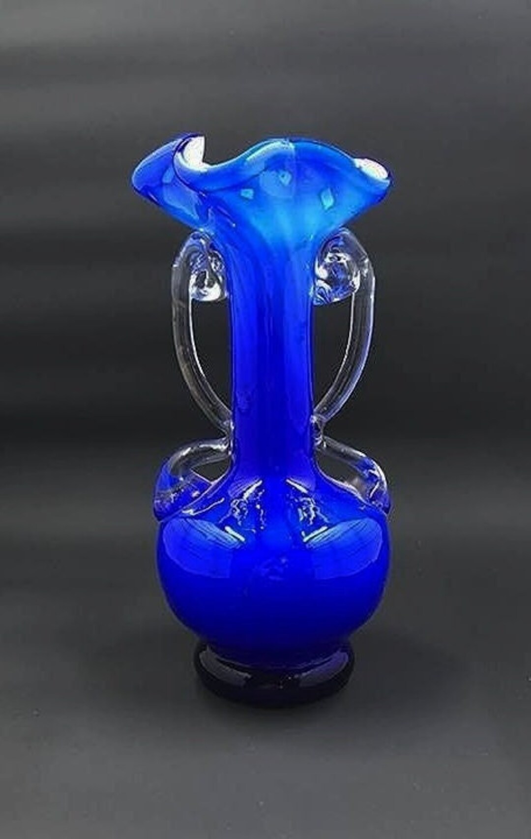 Vintage Dark Blue Hand Blown Glass Vase Etsy