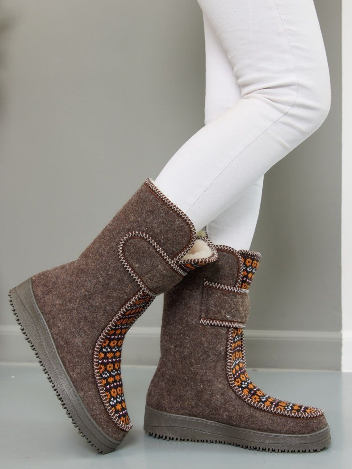 RUSSIAN VALENKI Women Boots Winter With Fur Rubber Soles Walenki ...