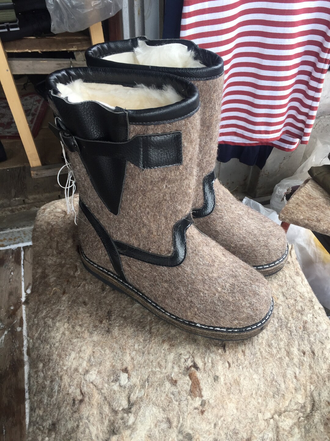 Valenki Felt Boots Felt Shoes Made of Natural Felt and Sheep Fur Hiking ...