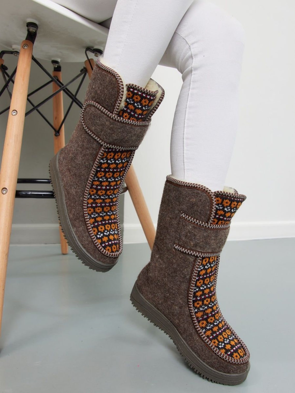 RUSSIAN VALENKI Women Boots Winter With Fur Rubber Soles Walenki ...